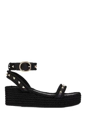 Valentino Garavani Valentino Garavani Rockstud Open Toe Wedge Sandals Black