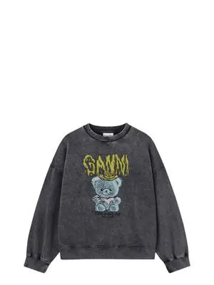 GANNI Distressed Logo Sweatshirt - Water-washed Black