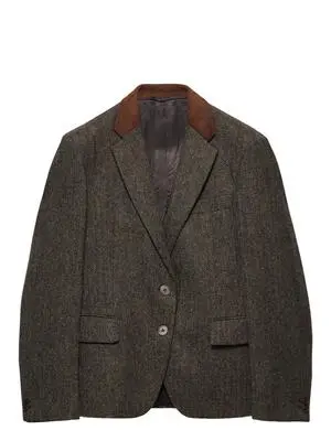 Prada Single-breasted Chevron Jacket With Suede Detailing - Ebony