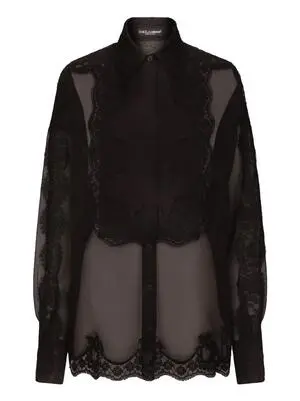 Dolce & Gabbana Floral Lace Semi-sheer Buttoned Shirt - Black