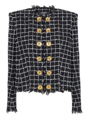 Balmain Cropped Tweed Jacket With Double-breasted Closure - Black