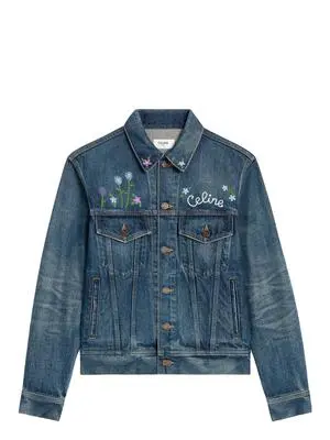 Celine Long Sleeve Embroidered Denim Jacket - Blue