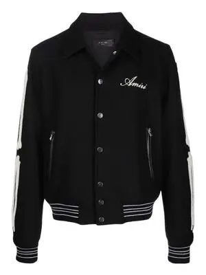 Amiri Bones Appliqué Wool-blend Bomber Jacket - Black
