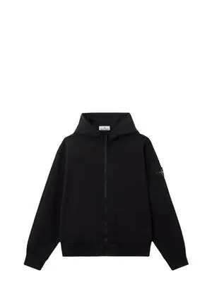 Stone Island Oversized Fit Zip-up Hooded Sweatshirt - Black