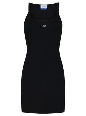 Off-White Logo Embroidered Sleeveless Mini Dress - Black