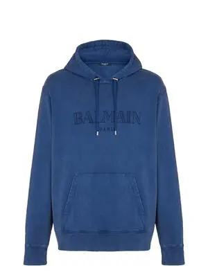 Balmain Logo Embroidered Hoodie - Navy Blue