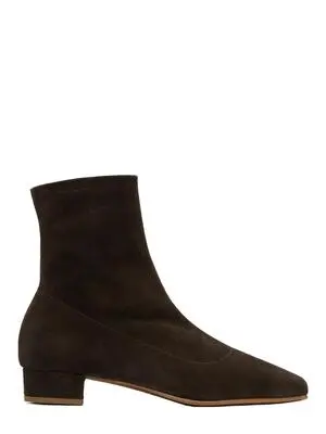 By Far Suede Ankle Boots With Square Toe And Zip Fastening - Brown