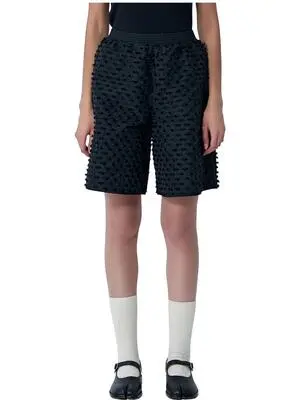 Cecilie Bahnsen Textured Drawstring Wide Leg Shorts - Black