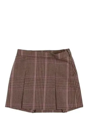 Bonpoint Logo Wool Skirt With Checked Print - Brown