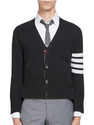 Thom Browne 4-bar Knitted Cardigan - Black