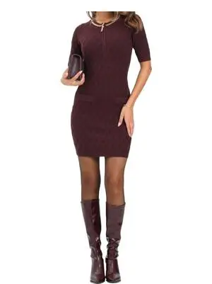 Elisabetta Franchi Diamond Pattern Knitted Mini Dress - Red