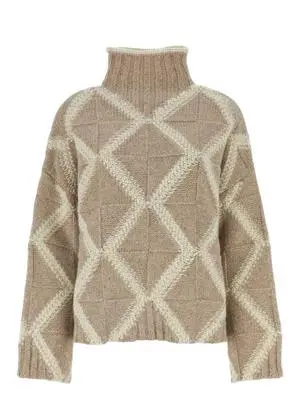 Bottega Veneta Argyle Intarsia Knit High Collar Jumper - Brown