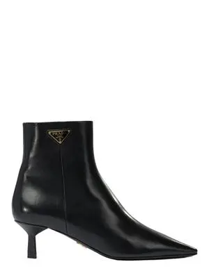 Prada Pointed Ankle Boots With Side Zip And Logo Detail - Black