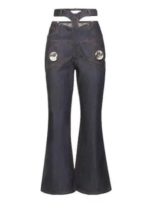 AREA Belt Ring Jeans With Crystal Embellishments - Black