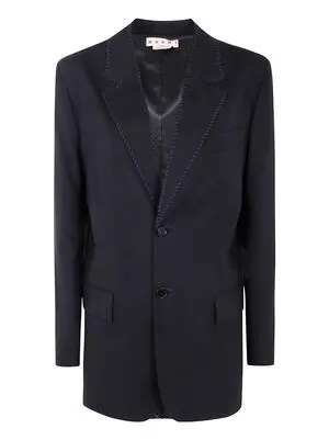 Marni Single Breasted Long Jacket With Notched Lapels - Black