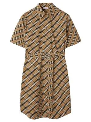 Burberry Checked Belted Mini Dress - Sand