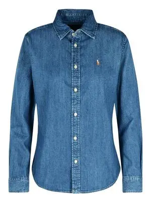 Polo Ralph Lauren Slim Fit Embroidered Logo Denim Shirt - Light Blue