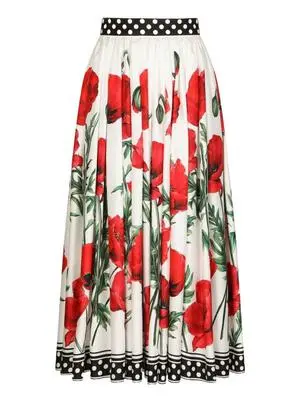 Dolce & Gabbana Poppy-print High-waisted Mid-length Skirt - Multicolor