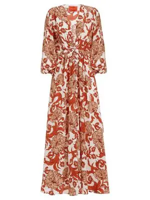 La DoubleJ Camerino Abstract-pattern Silk Maxi Dress - Brown