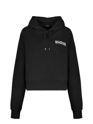 Balmain Cropped Logo Hoodie - Black