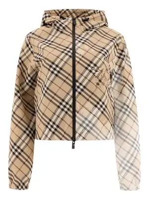 BURBERRY Burberry Checked Hooded Zip-Up Jacket