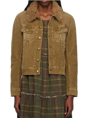 R13 Corduroy Casual Jacket With Faux Fur Trim - Golden Brown
