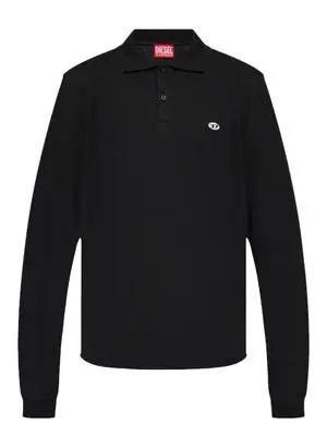DIESEL® Logo-appliqué Long-sleeved Polo Shirt - Black