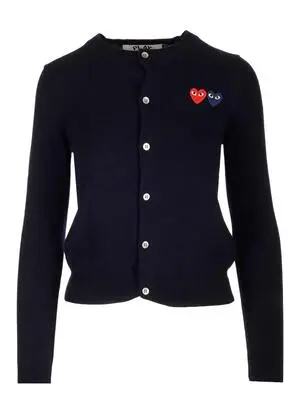 Play Comme Des Garcon Comme Des Garçons Play Crewneck Knitted Cardigan - Navy