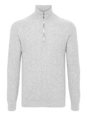 Brunello Cucinelli Ribbed Half-zip Cashmere Sweater - Light Gray