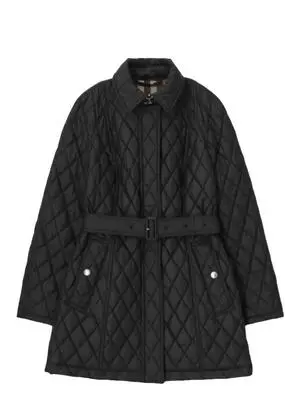 Burberry Belted Quilted Hood Jacket - Black