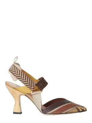 FENDI Fendi High-Heeled Mesh And Multicolor Ayers Leather Slingbacks