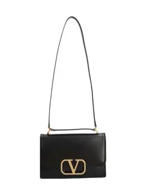 Valentino Garavani Vlogo Plaque Foldover Top Shoulder Bag - Black