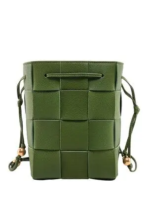 Bottega Veneta Woven Bucket Bag With Knotted Shoulder Straps - Green