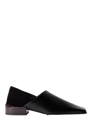 Alaïa Square Toe Leather And Suede Slippers - Black