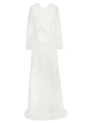 Erdem Sequined Chiffon Maxi Dress With Open Back Bow Detail - Ivory