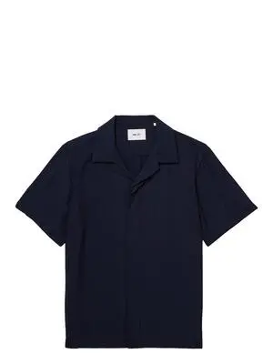 Nn07 Hank 5971 Camp-collar Tencel™ Modal-blend Seersucker Shirt - Blue
