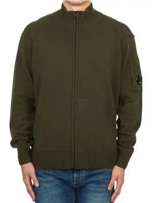 C.P. COMPANY Lambswool Zipped Cardigan - Green