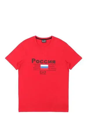EA7 Logo T-shirt With Round Neck - Red