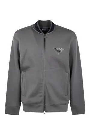 Emporio Armani Logo Zip-up Sweater - Gray