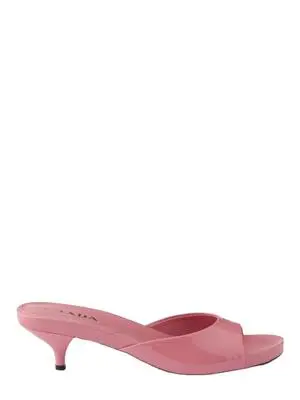 Prada Patent Leather Logo Heeled Sandals - Petal Powder