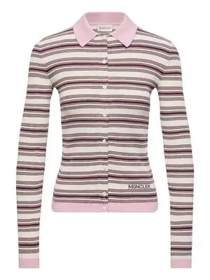 Moncler Moncler Striped Long-Sleeve Knitted Polo Top Multicolor