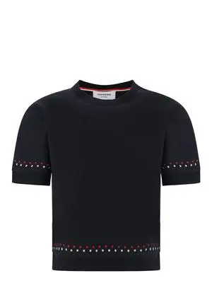 Thom Browne Short Sleeve T-shirt With Snowflake Print - Black