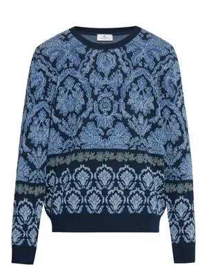 Etro Decorative Pattern Crewneck Knitted Jumper - Navy Blue