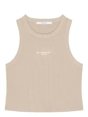 Givenchy Paris Logo Cropped Cotton Tank Top - Beige Cappuccino
