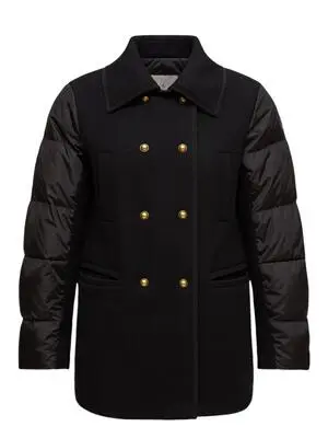 Moncler Wool Blend Down Coat With Technical Sleeves - Black