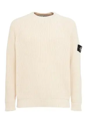 Stone Island Crew Neck Knitwear With Ribbed Cuffs And Hem - Ivory