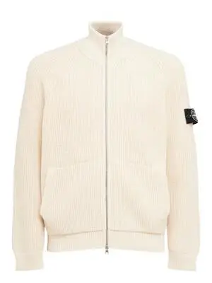 Stone Island Ribbed Zip-up Cardigan - Ivory