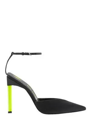 Attico Satin Pointed Toe Pumps With Fluorescent Yellow Heels - Black