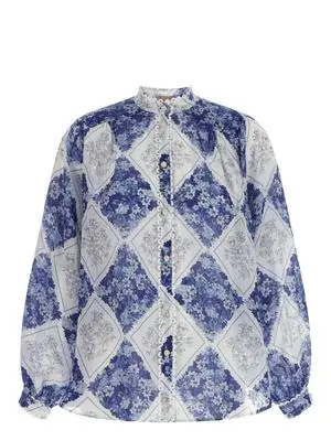 TWINSET Floral Print Ramie Shirt - Gray