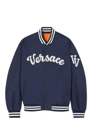 Versace Logo Embroidered Snap-front Jacket - Black